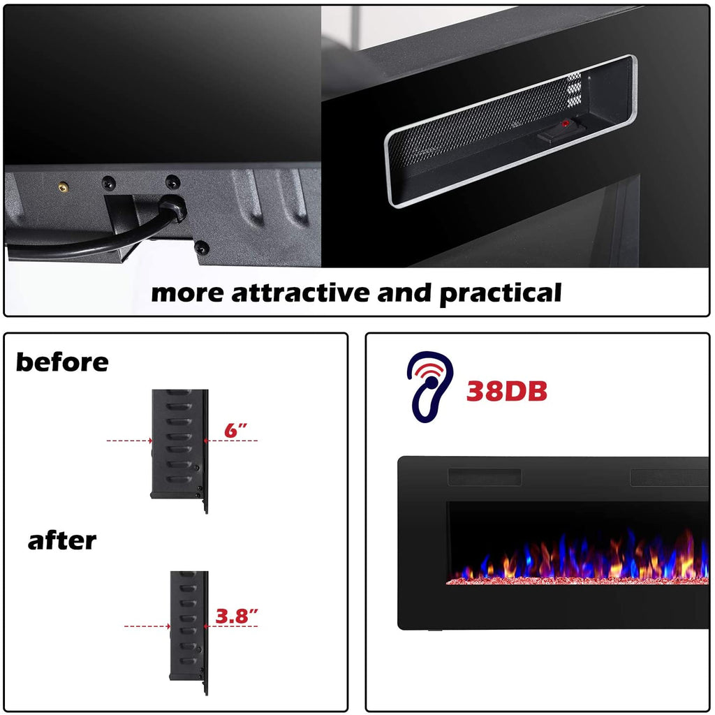 R.W.FLAME Recessed Wall Mounted Electric Fireplace, 750W-1500W