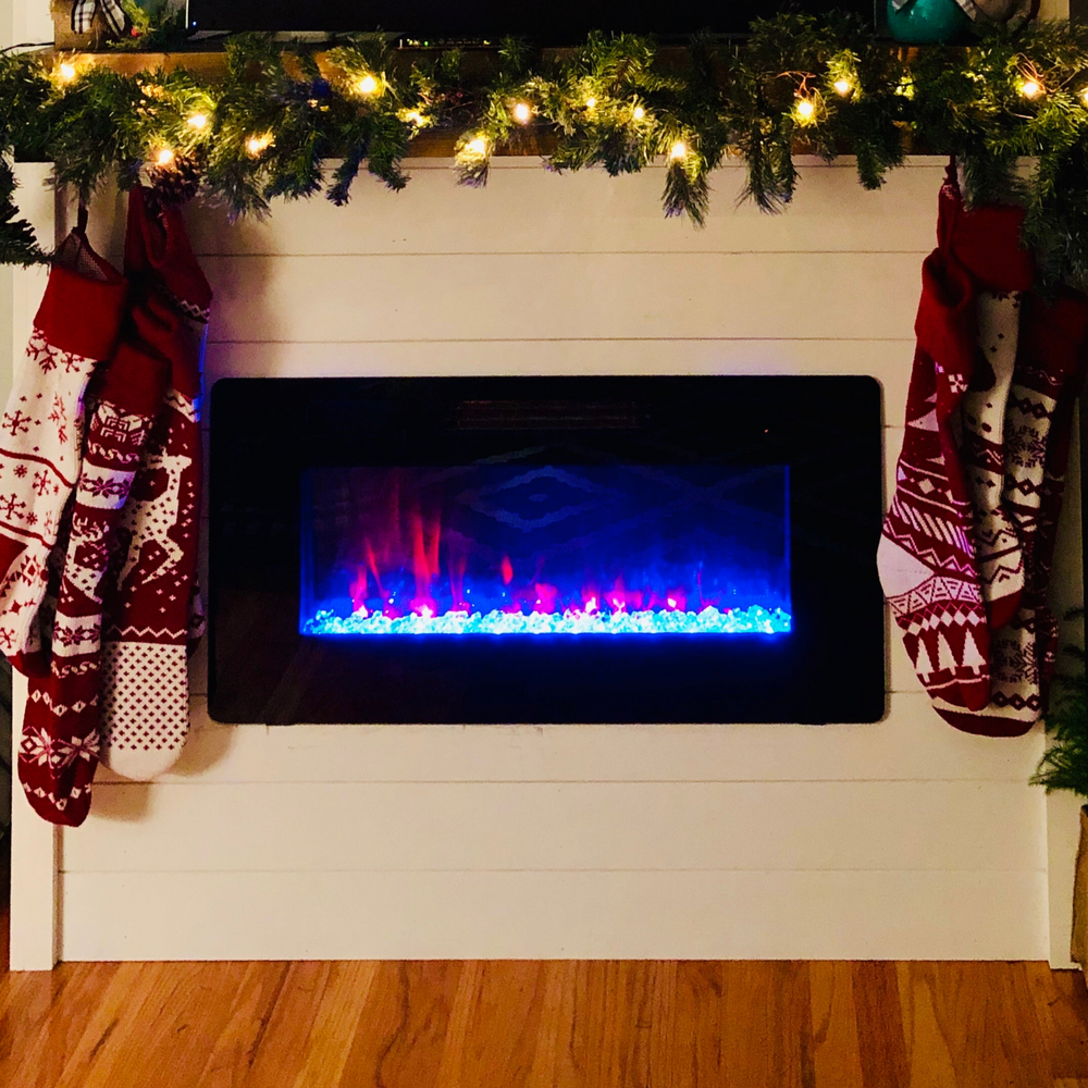 R.W.FLAME Recessed Wall Mounted Electric Fireplace, 750 - 1500W