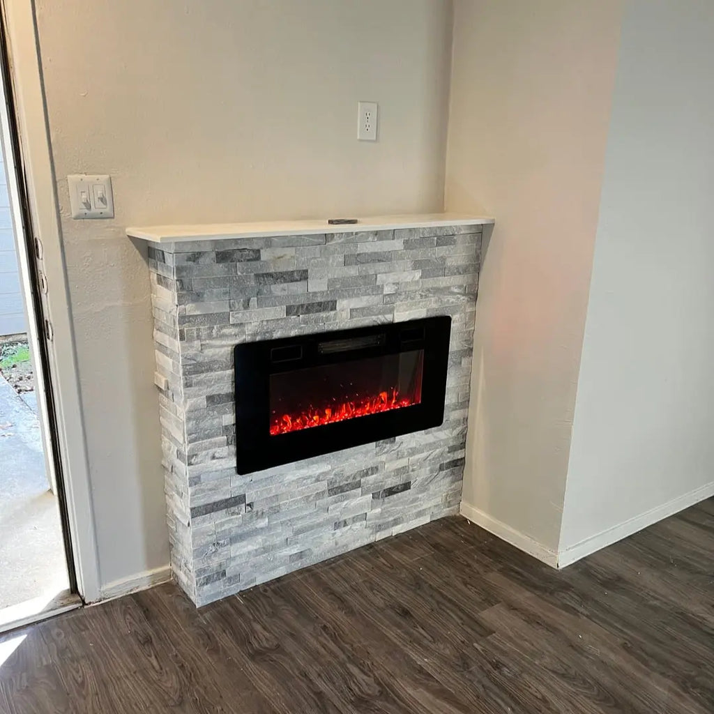 R.W.FLAME Recessed Wall Mounted Electric Fireplace, 750 - 1500W