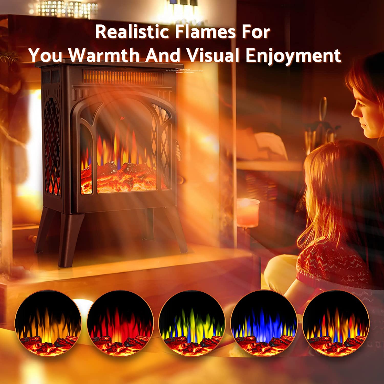 R.W.FLAME 16 Inch Electric Fireplace, Freestanding Fireplace Stove wit