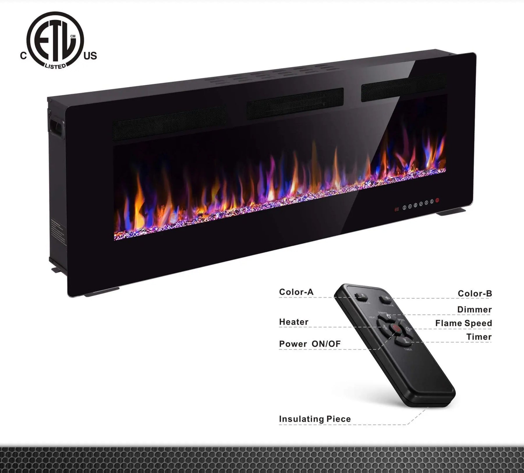 R.W.FLAME Recessed Wall Mounted Electric Fireplace, 750 - 1500W